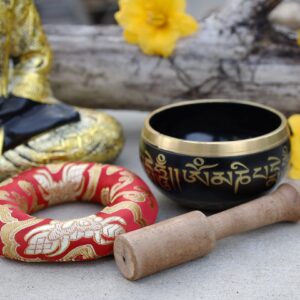 DharmaObjects Tibetan Meditation Om Mani Padme Hum Peace Singing Bowl With Mallet