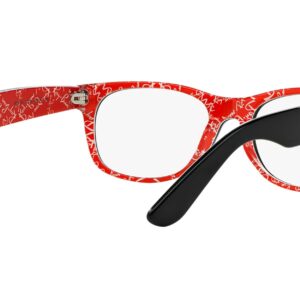 Ray-Ban RX5184 New Wayfarer Square Prescription Eyeglass Frames, Black on Texture Red/Demo Lens, 52 mm