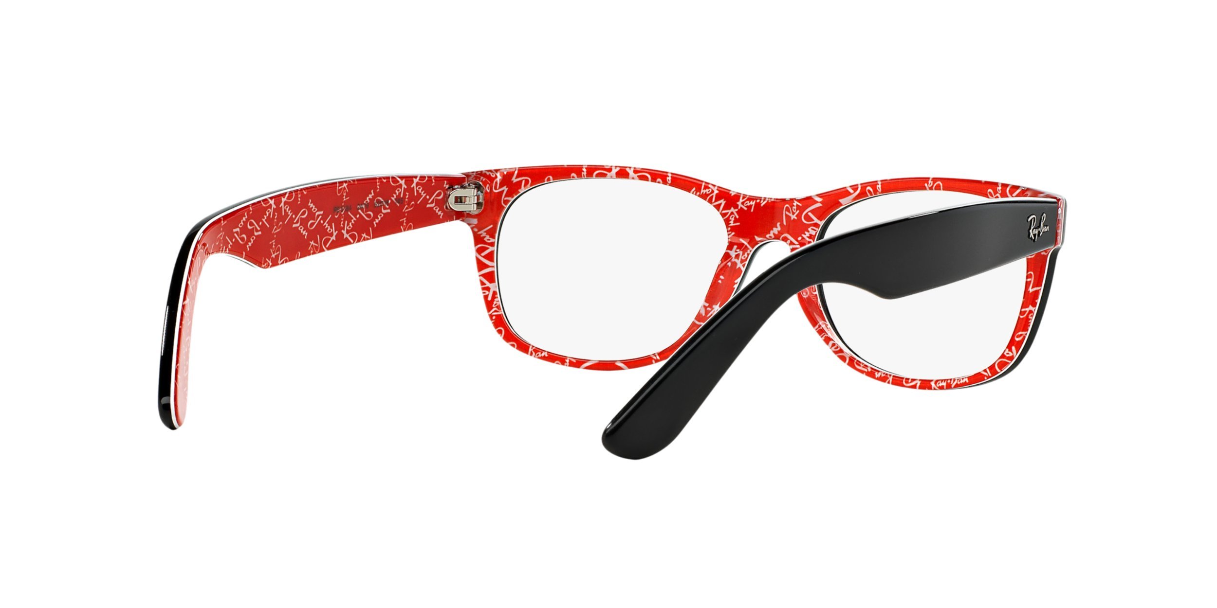 Ray-Ban RX5184 New Wayfarer Square Prescription Eyeglass Frames, Black on Texture Red/Demo Lens, 52 mm