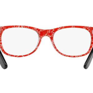 Ray-Ban RX5184 New Wayfarer Square Prescription Eyeglass Frames, Black on Texture Red/Demo Lens, 52 mm