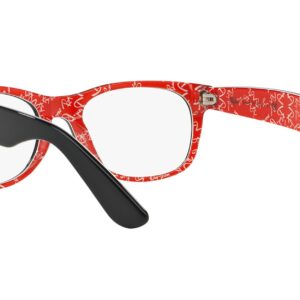 Ray-Ban RX5184 New Wayfarer Square Prescription Eyeglass Frames, Black on Texture Red/Demo Lens, 52 mm