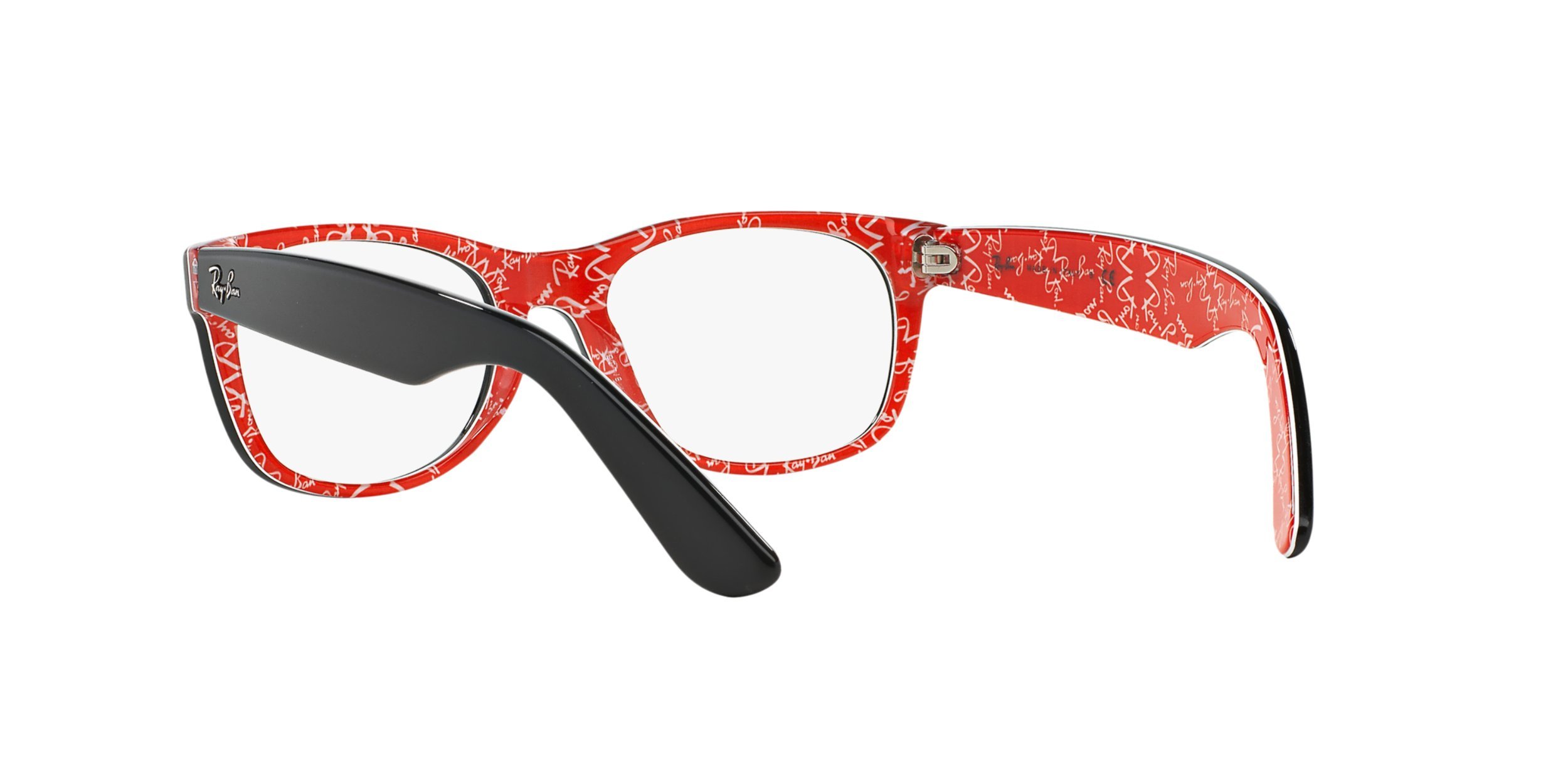 Ray-Ban RX5184 New Wayfarer Square Prescription Eyeglass Frames, Black on Texture Red/Demo Lens, 52 mm