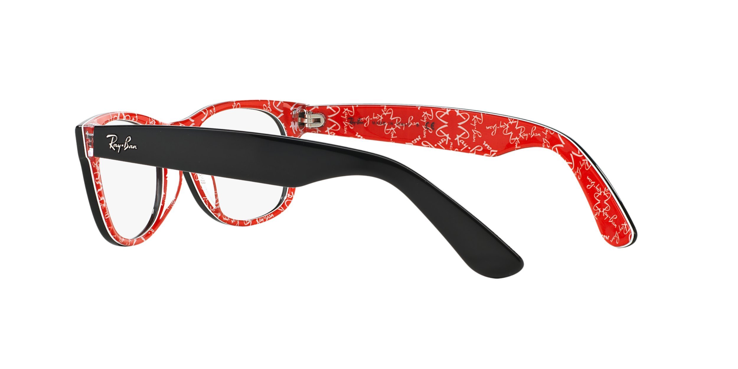 Ray-Ban RX5184 New Wayfarer Square Prescription Eyeglass Frames, Black on Texture Red/Demo Lens, 52 mm