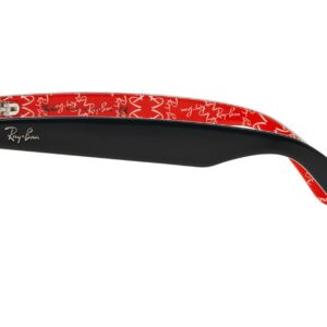 Ray-Ban RX5184 New Wayfarer Square Prescription Eyeglass Frames, Black on Texture Red/Demo Lens, 52 mm