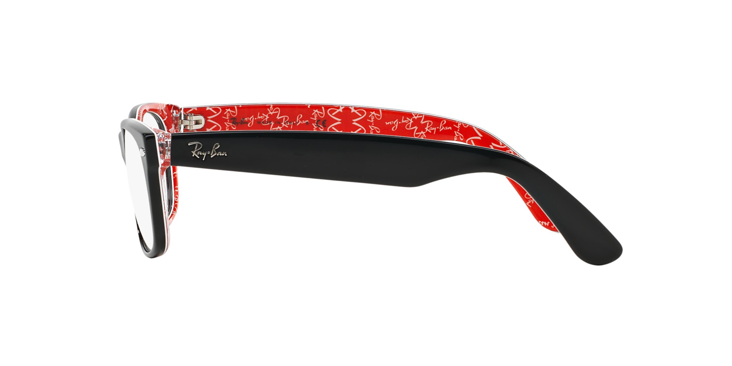 Ray-Ban RX5184 New Wayfarer Square Prescription Eyeglass Frames, Black on Texture Red/Demo Lens, 52 mm