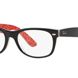 Ray-Ban RX5184 New Wayfarer Square Prescription Eyeglass Frames, Black on Texture Red/Demo Lens, 52 mm