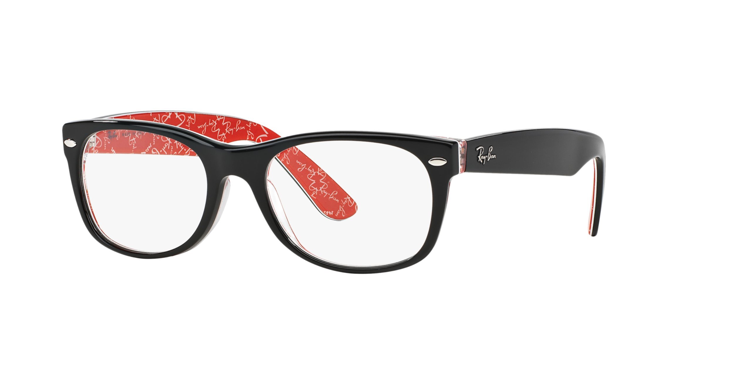 Ray-Ban RX5184 New Wayfarer Square Prescription Eyeglass Frames, Black on Texture Red/Demo Lens, 52 mm