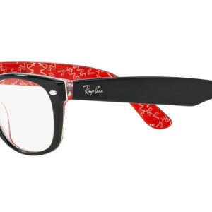 Ray-Ban RX5184 New Wayfarer Square Prescription Eyeglass Frames, Black on Texture Red/Demo Lens, 52 mm