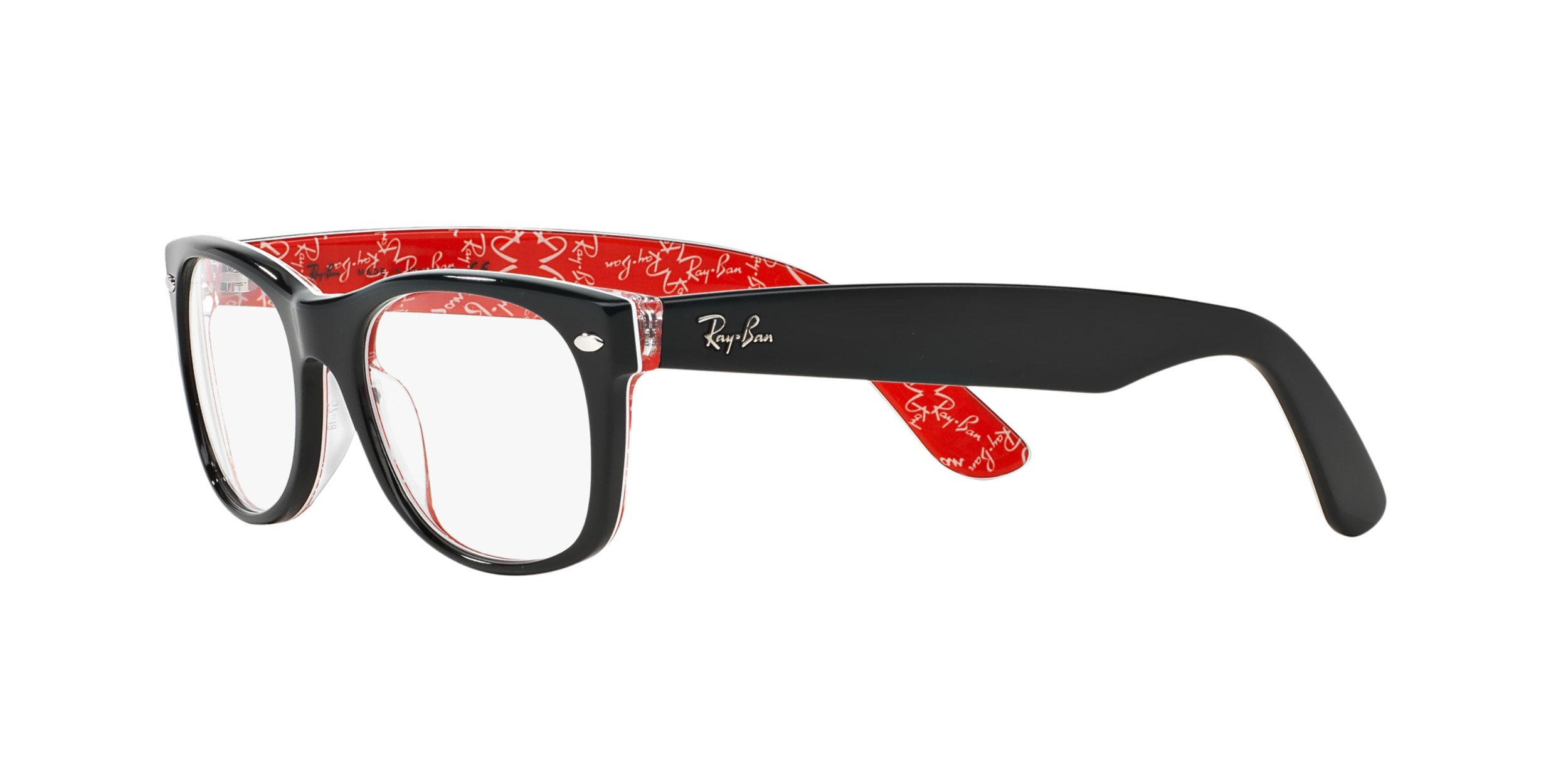 Ray-Ban RX5184 New Wayfarer Square Prescription Eyeglass Frames, Black on Texture Red/Demo Lens, 52 mm