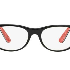 Ray-Ban RX5184 New Wayfarer Square Prescription Eyeglass Frames, Black on Texture Red/Demo Lens, 52 mm