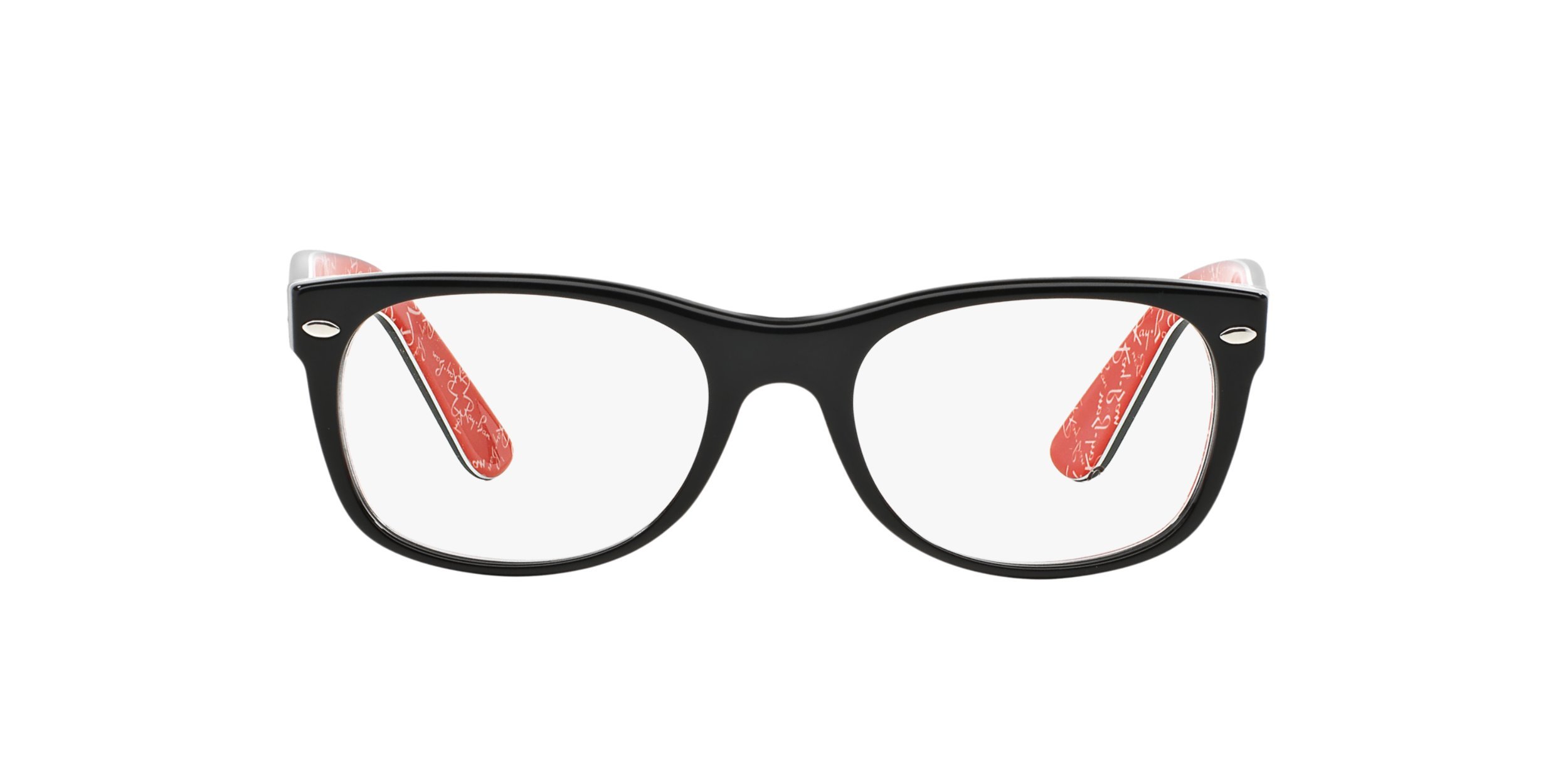 Ray-Ban RX5184 New Wayfarer Square Prescription Eyeglass Frames, Black on Texture Red/Demo Lens, 52 mm