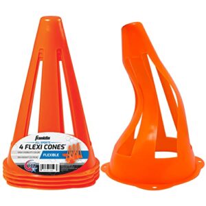 franklin sports plastic soccer cones - mini sports cones for drills + practice - flexible orange goal cones for training + games - 9 inches, set of 4