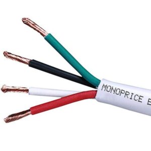 Monoprice Access Series 16 Gauge AWG CL2 Rated 4 Conductor Speaker Wire/ Cable - 250ft Fire Safety In Wall Rated, Jacketed In White PVC material 99.9% Oxygen-Free Pure Bare Copper