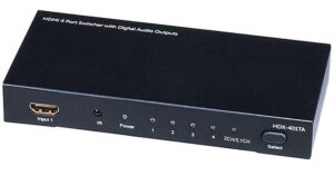 monoprice blackbird 4x1 hdmi 1.4 switch - hdcp 1.4, with toslink, digital coax and analog audio extractor, 1080p 60hz, dac (compatible with ps4/5 xbox apple tv fire stick roku blu-ray player)