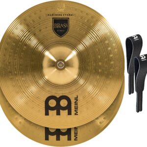 Meinl 16” Marching Cymbal Pair with Straps - Brass Alloy Traditional Finish - Made In Germany, 2-YEAR WARRANTY (MA-BR-16M)