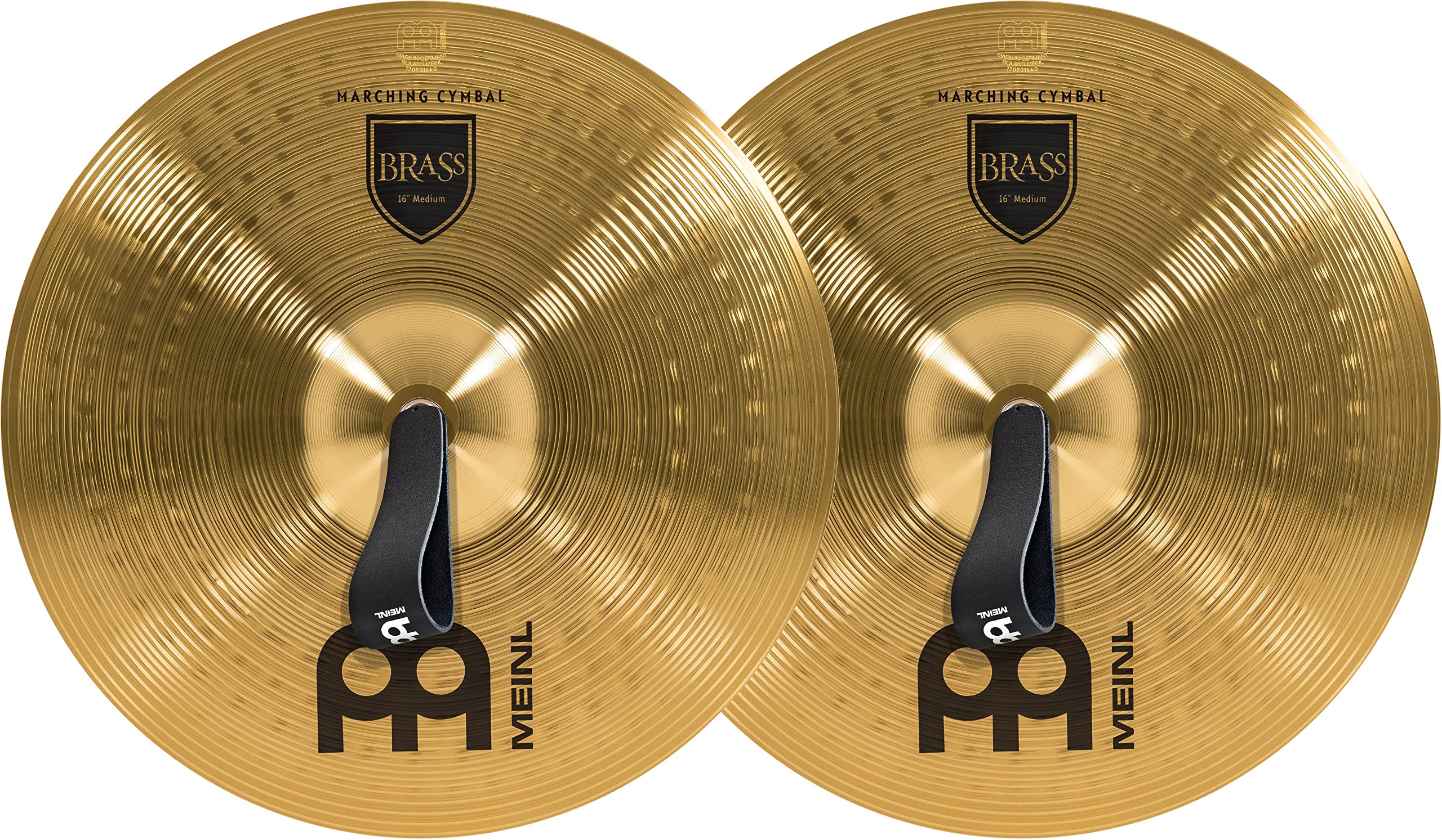 Meinl 16” Marching Cymbal Pair with Straps - Brass Alloy Traditional Finish - Made In Germany, 2-YEAR WARRANTY (MA-BR-16M)