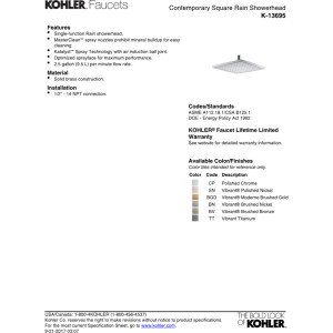 KOHLER 13695-CP 2.5 gpm Rain Head with Katalyst Air-Induction Technology, 8", Polished Chrome