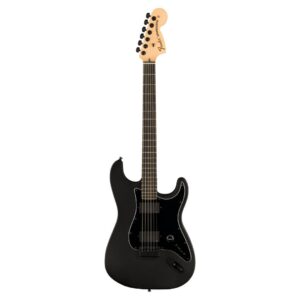 fender jim root stratocaster electric guitar, flat black, ebony fingerboard