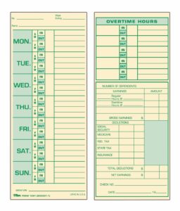 tops time cards, weekly, 2-sided, 3-1/2" x 8-1/2", green print front/back, 500-count (1291)