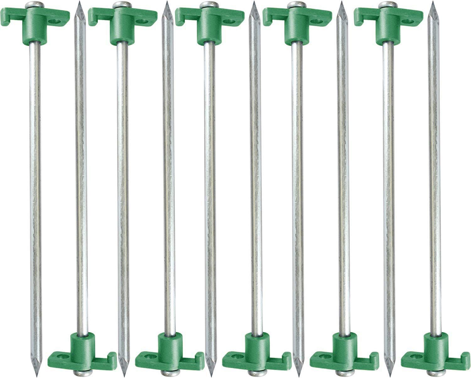 Tent Pegs Stakes T-Top Rubber Top with Heavy Duty Steel Nail Ground Spikes 10" Long 10-Pack