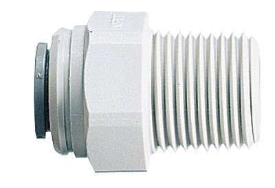 John Guest Threaded Adapters, 1/4" OD to 3/8" NPT(M), Acetal, 10/Pk