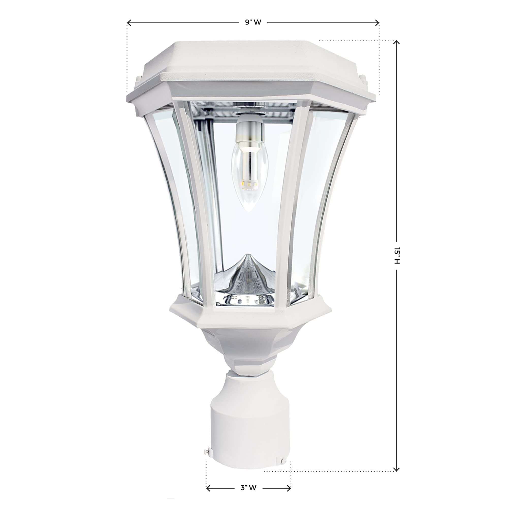 Gama Sonic Solar Outdoor Post Light, Victorian Bulb, White Aluminum, 1-Light with 3 Mounting Options, 3-inch Fitter for Lamp Posts, Flat Mount for Column Lights and Wall Sconce Mount (94B233)