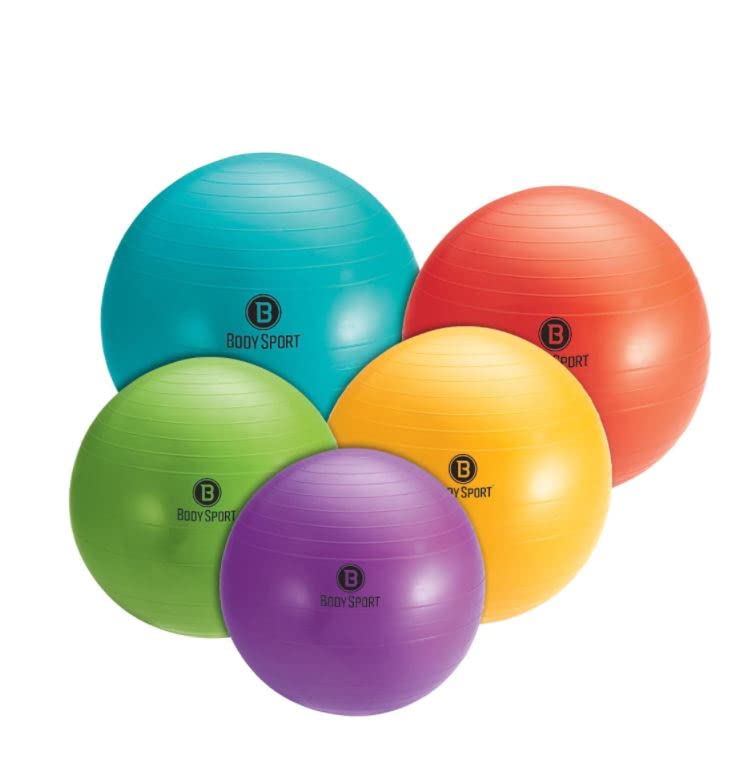 Body Sport Slow Release 65cm Exercise Ball with Pump, Gym Equipment for Home or Office, Stability Fitness Ball, Pregnancy Ball, Core Strength Training Equipment