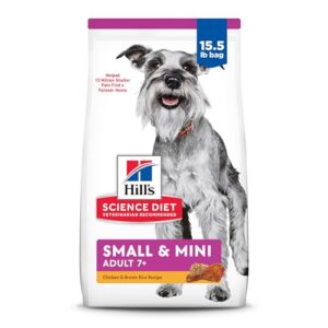 hill's science diet small & mini, senior adult 7+, small & mini breeds senior premium nutrition, dry dog food, chicken, brown rice, & barley, 15.5 lb bag