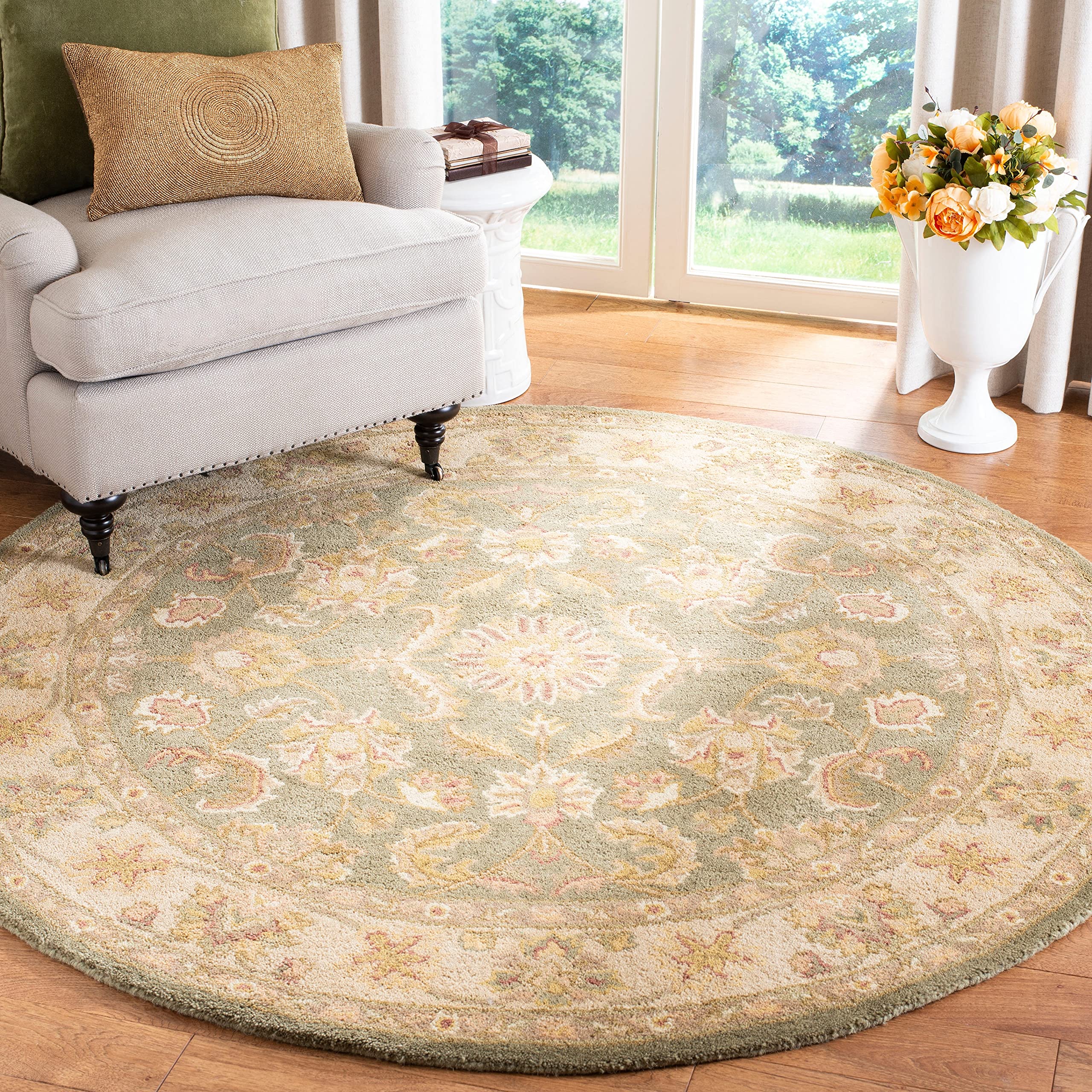 SAFAVIEH Antiquity Collection Area Rug - 8'3" x 11', Green & Gold, Handmade Traditional Oriental Wool, Ideal for High Traffic Areas in Living Room, Bedroom (AT313A)