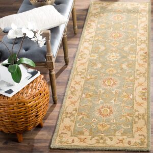 SAFAVIEH Antiquity Collection Area Rug - 8'3" x 11', Green & Gold, Handmade Traditional Oriental Wool, Ideal for High Traffic Areas in Living Room, Bedroom (AT313A)