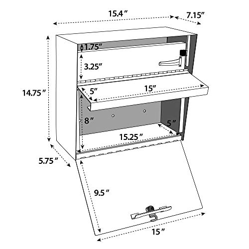 Mail Boss 7162 Metro, Black High Capacity Wall Mounted Locking Security Mailbox,Medium