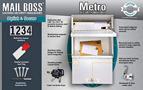 Mail Boss 7162 Metro, Black High Capacity Wall Mounted Locking Security Mailbox,Medium