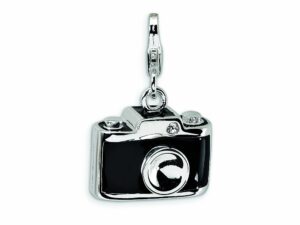 amore lavita sterling silver 3-d enameled swarovski crystal camera lobster clasp bracelet charm