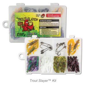 Trout Magnet Trout Slayer 28 Piece Fishing Kit, Includes 20 Crawdad Bodies and 8 Size 6 Long Shank Hooks, Great for Small Streams and Lakes, Catches All Species, White