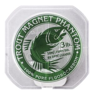 trout magnet phantom 100% fluorocarbon fishing leader line, 50m (2lb, 3lb, 4lb test), 3lb, 6x tippet, (87480),silver