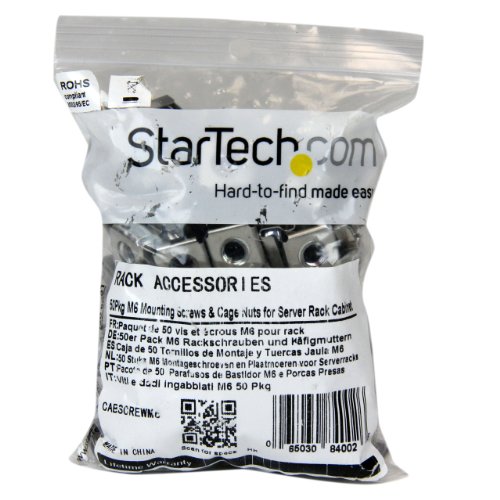 StarTech.com M6 Screws and Cage Nuts - 50 Pack - M6 Mounting Screws and Cage Nuts for Server Rack and Cabinet - Silver (CABSCREWM6)