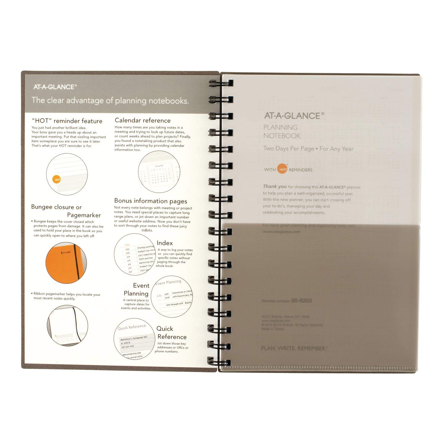 AT-A-GLANCE PLAN.WRITE.REMEMBER. 80620330 Planning Notebook Two Days Per Page, 6 x 9, Gray