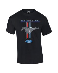 ford mustang t-shirt pony & stripes logo classic retro design racing performance car enthusiast garage tee authentic-bl-l