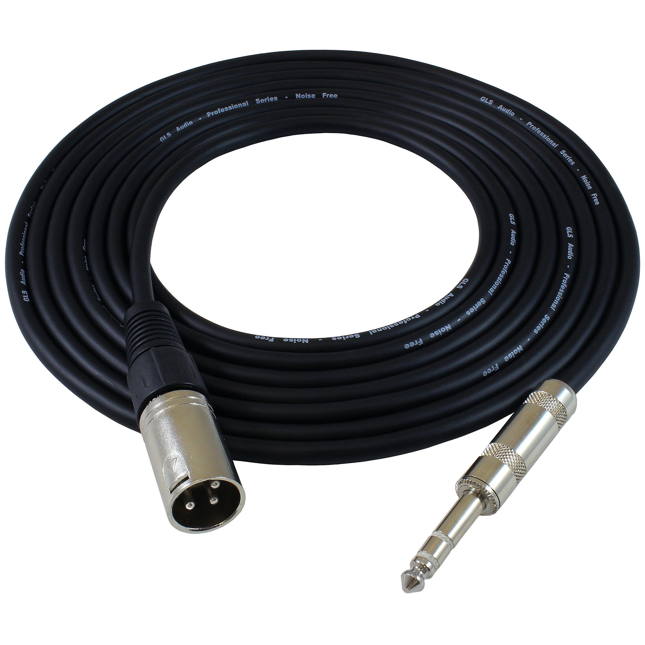 GLS Audio 25ft Patch Cable Cords - XLR Male to 1/4" TRS Black Cables - 25' Balanced Snake Cord (NOTE: This IS NOT A MIC CABLE!)