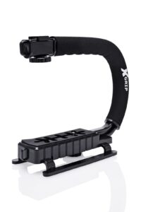 opteka x-grip professional camera/camcorder action stabilizing handle with accessory shoe for flash, mic, or video light (black)