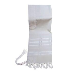 100% wool tallit prayer shawl in white and white stripes size 24" l x 72" w