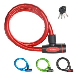 master lock bike cable lock [key] [1 m cable] [outdoor] 8228eurdpro - ideal for bike, electric bike, skateboards, strollers, lawnmowers and other outdoor equipments