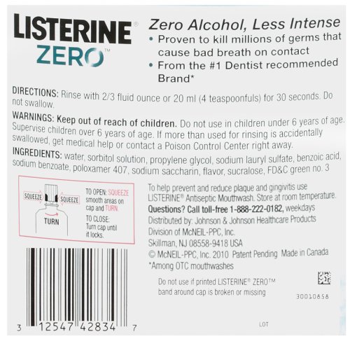 Listerine Zero Mouthwash, Clean Mint, 50.7-Ounce (1.5 L)