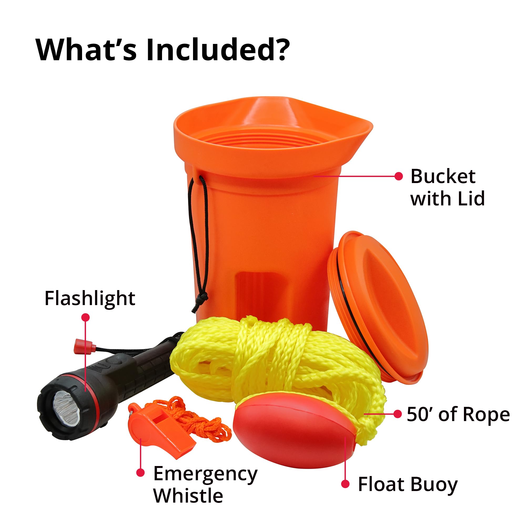 SeaSense Boat Bailer Safety Kit – Dry Storage for Emergency Gear, 1.5 Liters – Includes 50’ of Rope, Float Buoy, Whistle & Flashlight – Great for Small Boats, Pontoons, Kayaks & Fishing Vessels