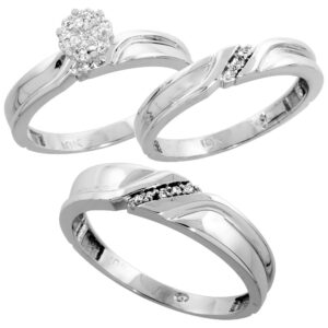 10k gold diamond trio engagement wedding ring set for him and her 3-piece 5 mm & 3.5 mm 0.11 cttw size 9