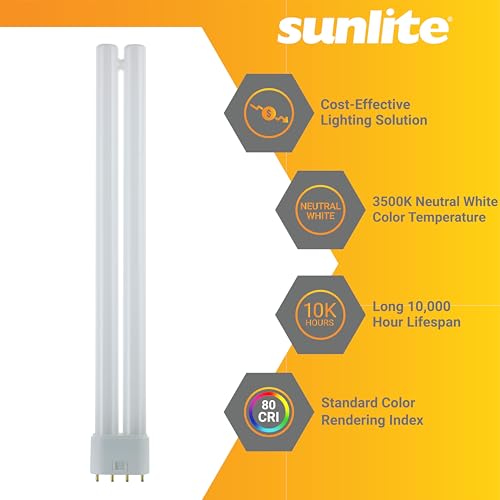 Sunlite FT24DL/835 Plug-in Twin Tube Compact Fluorescent Lamp, FT 4-Pin, 24 Watts, 1800 Lumens, 3500K Neutral White, 4-Pin (2G11) Base, 120 Volts, 1 Pack