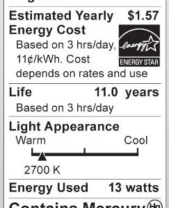 Satco S7364 13-Watt Candelabra Base T2 Mini Spiral, 2700K, 120V, Equivalent to 60-Watt Incandescent Lamp for Enclosed Fixtures