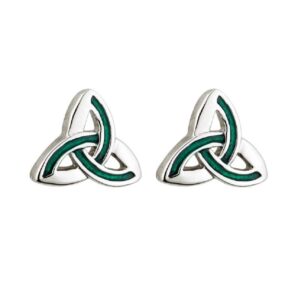 tara irish jewelry earrings for women trinity knot earrings rhodium plating & green enamel made in ireland