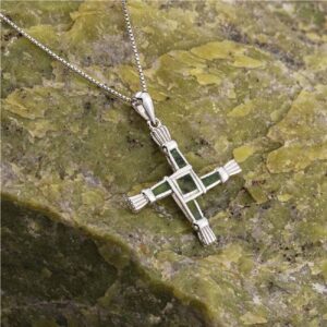 Failte Connemara Marble Brigid Cross Necklace Sterling Silver Irish Made