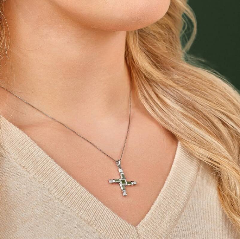 Failte Connemara Marble Brigid Cross Necklace Sterling Silver Irish Made